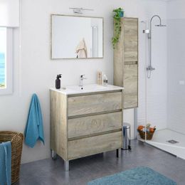CAESAROO Boden Badezimmerschrank 80 cm mit spiegel und waschtisch Anstrich - Mit Säule und Led-Lampe