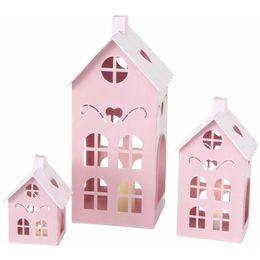 Spetebo - Laterne kufstein 3er Set 40 / 26 / 17 cm - rosa - Metall Windlicht in Haus Form