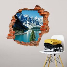 K&L WALL ART 3D Wandtattoo Wohnzimmer Gebirge Landschaft Wandsticker Bergsee Idylle Mauerdurchbruch selbstklebend 100x95cm - bunt