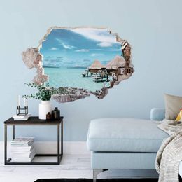 K&L WALL ART 3D Wandtattoo Aufkleber Wellness Urlaub Wandsticker Malediven Insel Küste Mauerdurchbruch selbstklebend 60x41cm - bunt