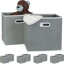 Relaxdays 10 x Faltbox, mit praktischen Griff, quadratisch, 30 x 30 cm, Stoff Aufbewahrungsbox ohne Deckel, Regalbox, grau/creme
