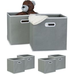 Relaxdays 6 x Faltbox, mit praktischen Griff, quadratisch, 30 x 30 cm, Stoff Aufbewahrungsbox ohne Deckel, Regalbox, grau/creme