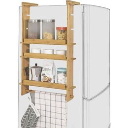 sobuy KCR03-N Design Hängeregal für Kühlschrank Gewürzregal mit 3 verstellbaren Ablagen Küchenregal aus Bambus Natur BHT ca: 42x73x10cm