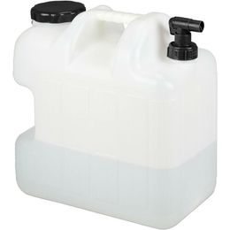 Wasserkanister mit Hahn, 25 Liter, Kunststoff bpa-frei, Weithals Deckel, Griff, Camping Kanister, weiß/schwarz - Relaxdays