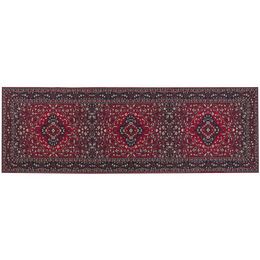 Beliani - Teppich Läufer Rot Stoff 80 x 240 cm Rechteckig mit Blumenmuster Orientalisch Rutschfest Vintage Orientteppich Vorleger Flur Küche