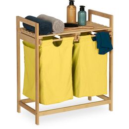 Wäschekorb Regal, Bambus, ausziehbar, hbt: 73 x 64 x 33 cm, Wäschesammler, 2 Fächer, Wäscheablage, natur/gelb - Relaxdays