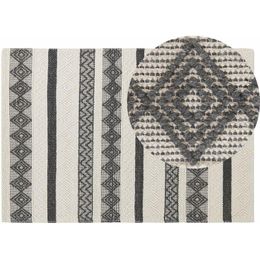 Beliani - Teppich Beige / Grau Wolle Rechteckig 140 x 200 cm Geometrisches Muster Handgewebt Boho Skandinavisch Kurzhaar Kurzflor Wohn- und