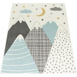 Kinderteppich Teppich Kinderzimmer Junge Mädchen Modern Berge Sterne Wolken Blau 200x280 cm - Paco Home