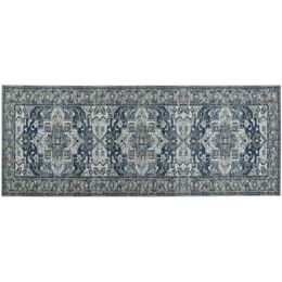 Beliani Teppich Läufer Grau / Blau Polyester 80 x 200 cm Orientalisches Muster Vintage Boho Kurzflor für Wohnzimmer Schlafzimmer Flur - Grau