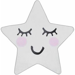 Beliani Kinderteppich Weiß 120x120 cm Sternmotiv Sternform Spielteppich für Kinderzimmer - Schwarz