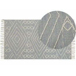 Beliani - Teppich Läufer Grau Baumwolle und Wolle Rechteckig 80 x 150 cm mit Geometrischem Muster Fransen Handgewebt Boho Skandinavisch Kurzhaar