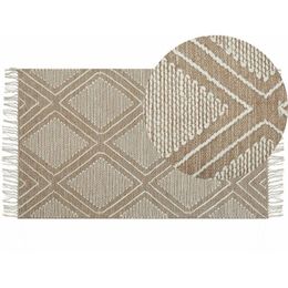 Beliani - Teppich Beige/Weiß aus Baumwolle 80 x 150 cm geometrisches Muster Rechteckig Kurzflor im Boho-Stil Wohn- und Schlafzimmer - Weiß