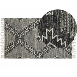 Beliani Teppich Schwarz/Weiß aus Baumwolle 80 x 150 cm geometrisches Muster Rechteckig Kurzflor im Boho-Stil Wohn- und Schlafzimmer - Weiß