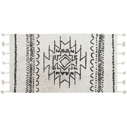 Beliani - Teppich Weiß/Schwarz aus Baumwolle 80 x 150 cm geometrisches Muster Rechteckig Kurzflor im Boho-Stil Wohn- und Schlafzimmer - Schwarz