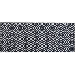 Beliani - Teppich Läufer Schwarz / Weiß Stoff 80 x 200 cm Rechteckig mit Geometrischem Muster Rutschfest Modern Vorleger Flur Küche Schlafzimmer