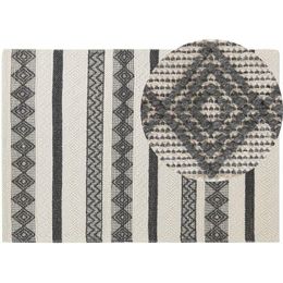 Beliani - Teppich Beige / Grau Wolle Rechteckig 160 x 230 cm Geometrisches Muster Handgewebt Boho Skandinavisch Kurzhaar Kurzflor Wohn- und