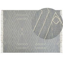 Beliani - Teppich Grau Baumwolle und Wolle Rechteckig 160 x 230 cm mit Geometrischem Muster Fransen Handgewebt Boho Skandinavisch Kurzhaar Kurzflor