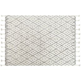 Beliani - Teppich Weiß/Schwarz aus Baumwolle 160x230 cm geometrisches Muster Rechteckig Kurzflor im Boho-Stil Wohn- und Schlafzimmer - Schwarz