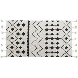Beliani Teppich Weiß/Schwarz aus Baumwolle 80 x 150 cm geometrisches Muster Rechteckig Kurzflor im Boho-Stil Wohn- und Schlafzimmer - Schwarz