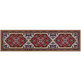 Beliani - Teppich Läufer Bunt Rot Stoff 80 x 300 cm Rechteckig mit Blumenmuster Orientalisch Rutschfest Vintage Orientteppich Vorleger Flur Küche