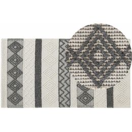 Beliani - Teppich Läufer Beige / Grau Wolle Rechteckig 80 x 150 cm Geometrisches Muster Handgewebt Boho Skandi Kurzhaar Kurzflor Wohn- und