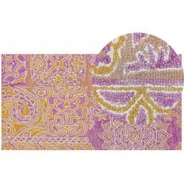 Beliani Läufer Mehrfarbig Wolle 80 x 150 cm Kurzflor Orientalischer Teppich Rechteckig Rustikal Retro für Wohnzimmer Schlafzimmer Esszimer Flur Diele - Rosa