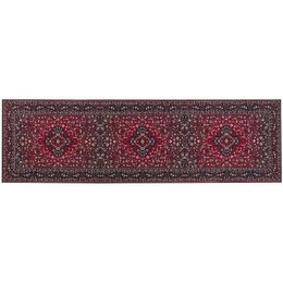 Beliani - Teppich Läufer Rot Stoff 60 x 200 cm Rechteckig mit Blumenmuster Orientalisch Rutschfest Vintage Orientteppich Vorleger Flur Küche