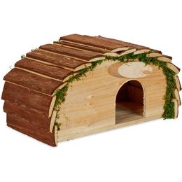 Igelhaus, Holz & Moos, Igelhotel mit Boden, Winterquartier für Igel, Garten, HxBxT: 18 x 34 x 17 cm, natur - Relaxdays