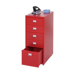 MCW Rollcontainer Preston T851, Schubladenschrank Stahlschrank, 69x28x41cm 5 Schubladen ~ rot