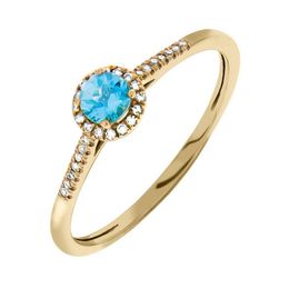 Firetti Diamantring Schmuck Geschenk Gold 375 Damenring Goldring Farbstein Edelstein Topas, mit Blautopas (behandelt) - mit Diamanten, blau|gelb|goldfarben