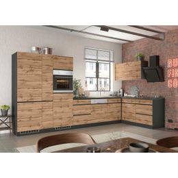 Kochstation Küche KS-Riesa, Stellbreite 390/180 cm, wahlweise mit Induktionskochfeld, beige|grau