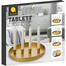 Spetebo Tablett mit 4 Magnet Kerzenhaltern - ca. Ø 30 cm - Kerzentablett in gold - Deko Kerzen Ständer Halter Leuchter
