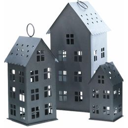 Spetebo 3er Set Laterne in Hausform zum Aufhängen 43 / 31 / 20 cm - dunkelgrau - Deko Lampion Außen Innen - Kerzenhalter Windlicht Haus mit Herzen