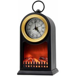 Spetebo Led Flammen Effekt Kamin mit Uhr - 25 cm - Deko Elektrokamin mit Timer und usb Anschluss