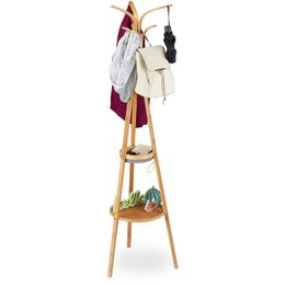 Garderobenständer, moderner Jackenständer aus Bambus, 2 Ablagen, 6 Haken, Baum Design, 178 x 50 x 50 cm, natur - Relaxdays