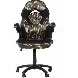 HHG - Bürostuhl 585, Drehstuhl Gamingstuhl, ergonomisch, verstellbare Armlehne, Kunstleder camouflage-schwarz - multicolour
