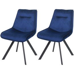 2er-Set Esszimmerstuhl HHG 597, Polsterstuhl Küchenstuhl Lehnstuhl Stuhl, Metall Samt blau - blue