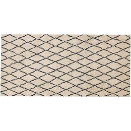 Beliani - Teppich Beige u. Schwarz Stoff 80 x 150 cm Kurzflor Geometrisches Muster Rautenmuster Handgetuftet Rechteckig für Wohnzimmer Schlafzimmer