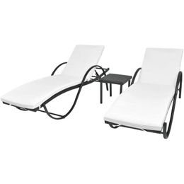 MAISONCHIC - 2er Set Gartenliegen Sonnenliegen Relaxliegen für Garten, Balkon und Terrrasse mit Tisch Poly Rattan Schwarz DE75437