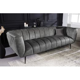 Riess Ambiente Retro 3er Sofa NOBLESSE 225cm grau Samt 3-Sitzer mit Ziersteppung
