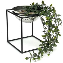 Blumenhocker Metall mit Topf Schwarz Silber 28 cm Blumenständer 96256 m Blumensäule Modern Pflanzenständer Pflanzenhocker - DanDiBo