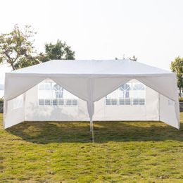 3 x 6 m six parois Tente étanche Tente de réception deux portes avec tubes en spirale pour marriage extérieur de pique nique camping, Blanc
