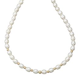 Collierkettchen Vivance "585 Gold Perlen weiß 7-7,5mm Goldkugeln" Halsketten Gr. 45cm, Gold, Länge: 45 cm Breite: 7.5 mm, gelb (gelb> <gelb, weiß) Damen Colliers