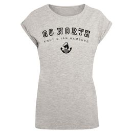 F4NT4STIC T-Shirt 'Go North Knut & Jan Hamburg' Damen Gr&ouml;&szlig;e M graumeliert / schwarz