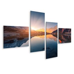 islandburner Leinwandbild Bild auf Leinwand Schöne Landschaft mit hohen Bergen mit beleuchteten