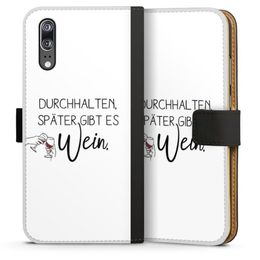 DeinDesign Handyhülle Durchhalten, später gibt es Wein, Huawei P20 Hülle Handy Flip Case Wallet Cover Handytasche Leder