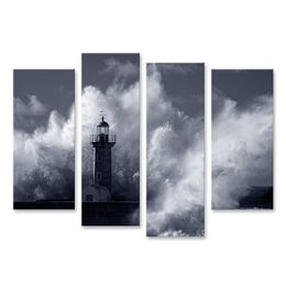 islandburner Leinwandbild Bild auf Leinwand Große Ozean Stürmischen Wellen Über Alte Leuchtturm