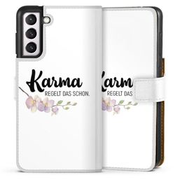 DeinDesign Handyhülle Karma regelt das schon, Samsung Galaxy S21 5G Hülle Handy Flip Case Wallet Cover
