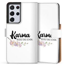 DeinDesign Handyhülle Karma regelt das schon, Samsung Galaxy S21 Ultra 5G Hülle Handy Flip Case Wallet Cover