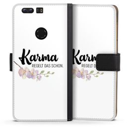 DeinDesign Handyhülle Karma regelt das schon, Huawei Honor 8 Hülle Handy Flip Case Wallet Cover Handytasche Leder